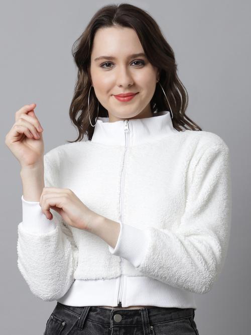 Buy White Ribbed Neck and Bottom tailored jakcet, has a zip closure ...