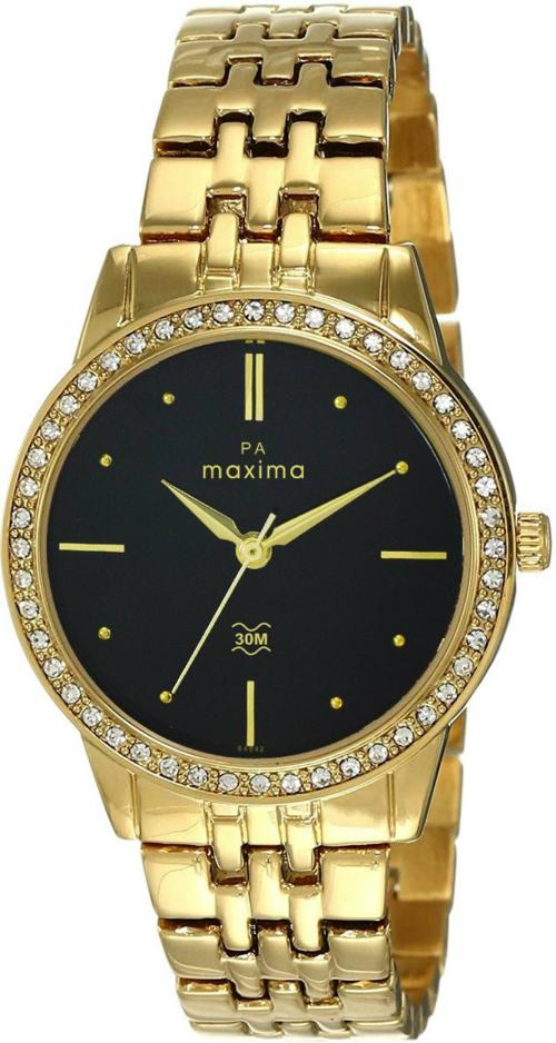 Buy PA Maxima Analog Black Dial Gold Strap Watch For Women (O-64042BMLY ...