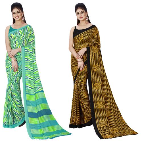 Buy Anand Women Multicolor7 Self Design Pattern Georgette Pack of 2 ...