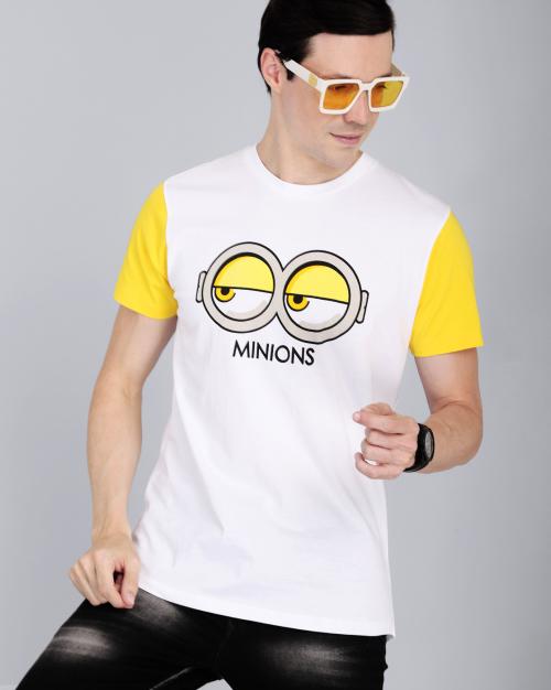 Buy Free Authority Men Minions Printed White Tshirt Online at Best ...