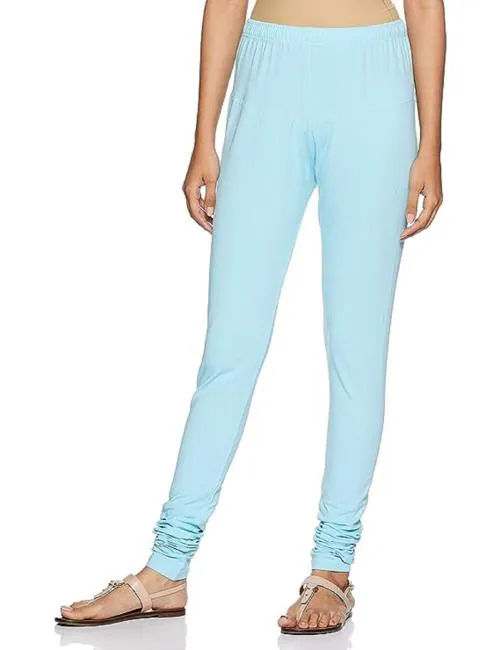 Buy Softline Light Blue Solid 100% Cotton Leggings Online at Best ...