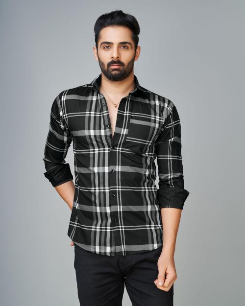 Buy somore Men Cotton Blend Black Regular Checkered Full Sleeve Shirt ...