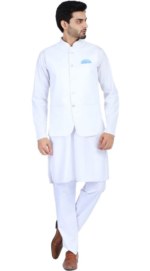 Buy Tahvo Men White Solid Cotton Blend Jacket And Pyjama Set (38 ...