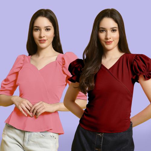 Buy Fabflee Regular Casual Stylish Wear Top for Women's Pack Of 2 ...