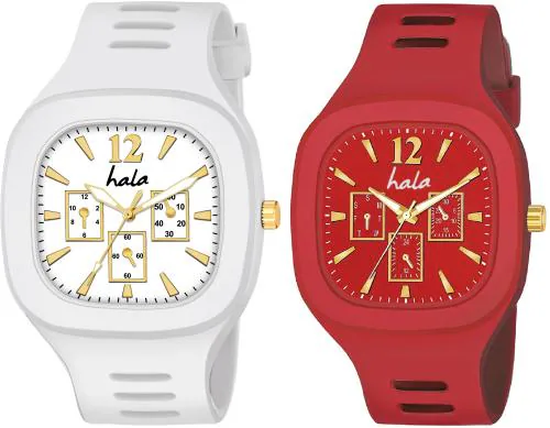 Buy hala Combo Miller White and Red Square Dial Analog Watch - For Men ...