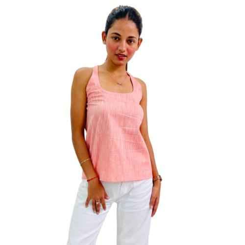 Buy KAJRAKH Peach Round Halter Neck Cotton Khadi for Girls and Women ...