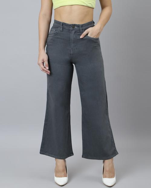 Buy Guti Women High Rise Ankle Length Grey Flared Jeans Online at Best ...