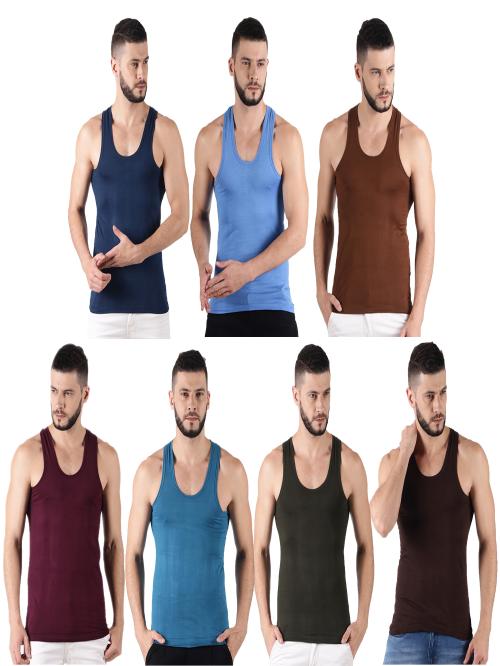 Buy DOLLAR Lehar Men's Assorted Multicolor Solid 100% Cotton Pack of 7 ...