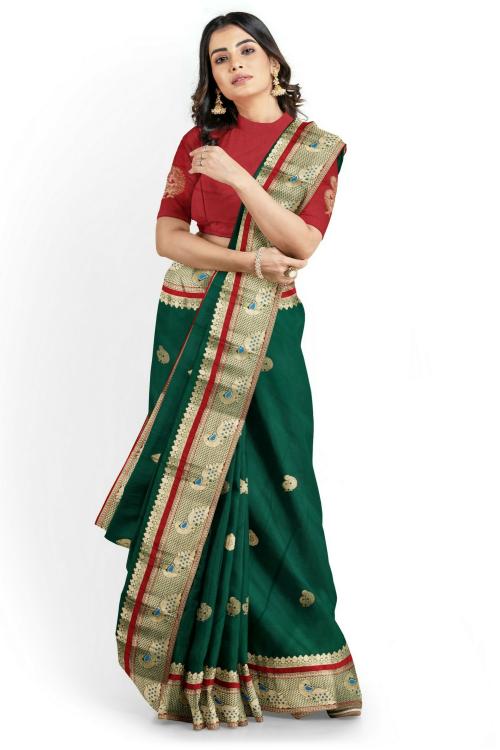 Buy SWIFFIN Premium Collection Cotton Silk Paithani Green Saree For ...