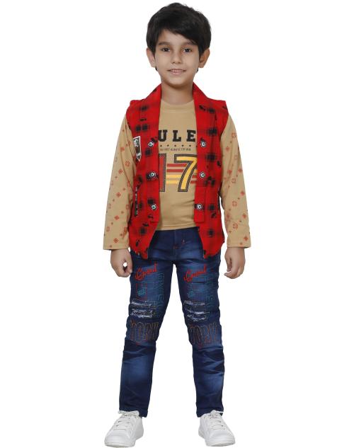 Buy Dkgf Fashion Boys Red Printed Cotton Blend T-shirt Jeans Online at ...