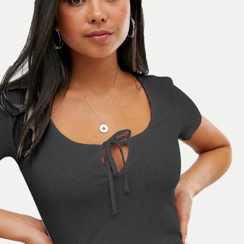 Buy Rad Prix Women Dark Grey Ribbed Keyhole Crop Top Online at Best ...