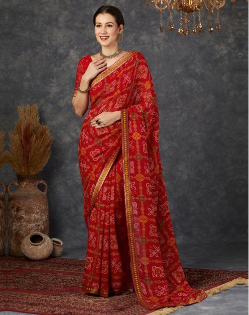 Buy Siril Georgette Red Color Saree with Blouse piece Online at Best ...