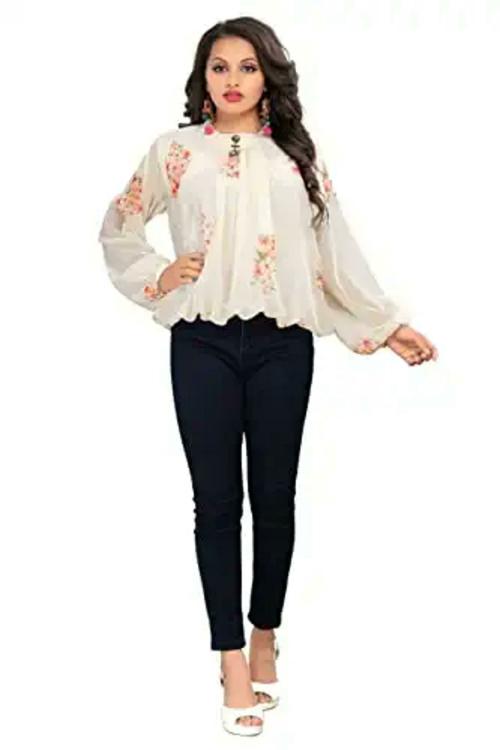 Buy squirrel boutique Women White Floral Pure Georgette Tops (S) Online ...