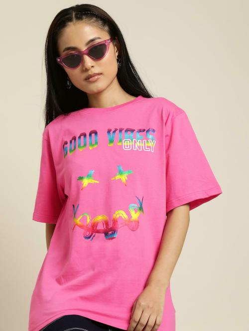 Buy Difference of Opinion Pink Graphic Oversized T-Shirt Online at Best ...