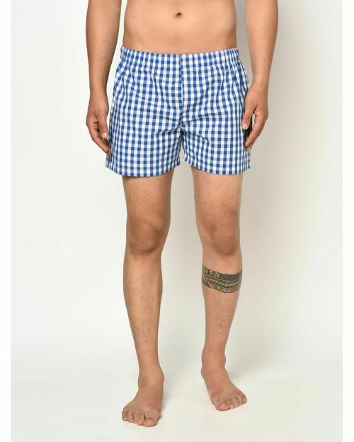Buy Glito Checkered Blue With Inner Elastic Boxer For Men's Online at ...
