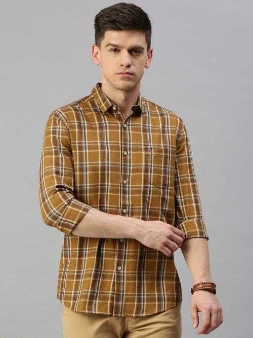 Buy Classic Polo Men Khaki Checkered Pure Cotton Shirt Online at Best ...