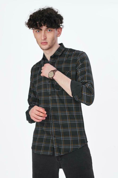 Buy somore Men Cotton Blend Black Slim Checkered Full Sleeve Shirt ...