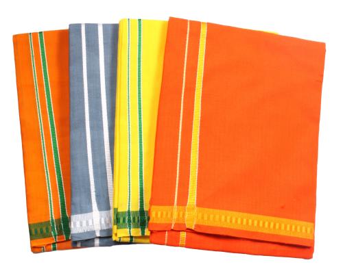 Buy Hornbill Enterprises 100% Cotton Men's Single Dhoti -2 Mtrs / Mundus/Lungi Line Border Set 4 ...