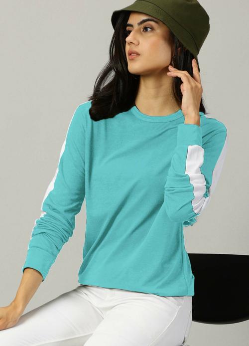 Buy Ausk Striped Sky Blue & White Round Neck Full Sleeve T-Shirt Online ...