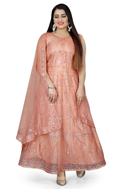 Buy Women pelton Orange Color Long Latest net Fabric 3/4 sleeve ...