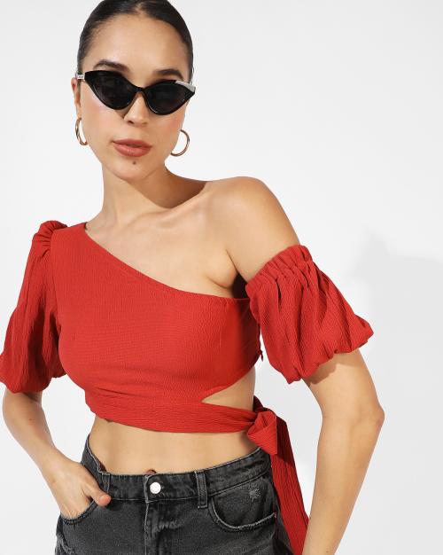 Buy Campus Sutra women's Solid Red Crop Top Online at Best Prices in ...