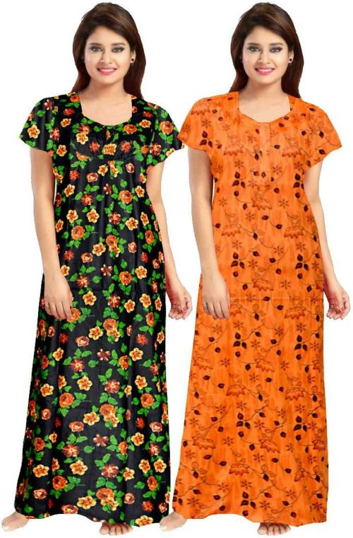 Buy Mudrika Women Multicolor Floral Pure Cotton Pack of 2 Nighty Online ...