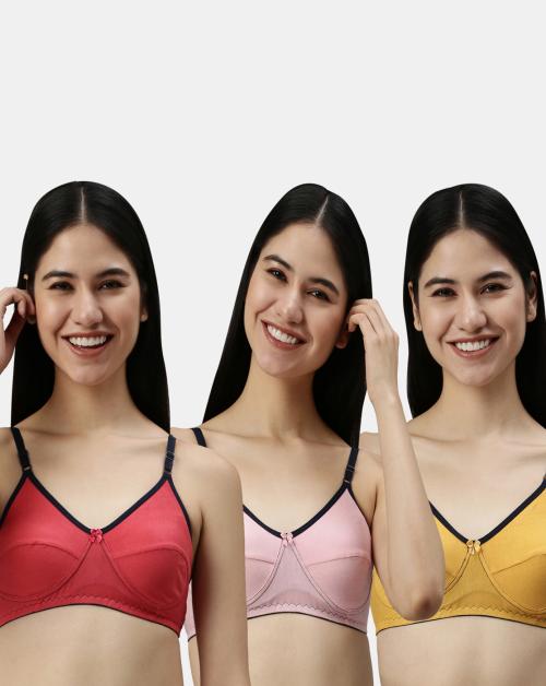 Buy Kryptic Womens Baby Pink/Fushcia pink/Mustard Solid Cotton Bra (Pack of 3) Online at Best ...