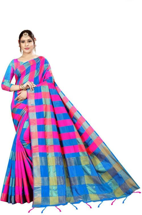 Buy Suntex Women Multicolor Checkered Silk Blend Single Sarees Online ...