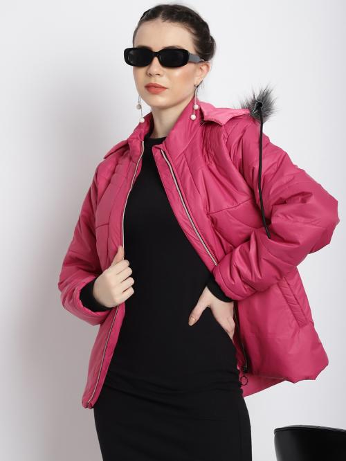 Buy ONNIT Women's Pink winter wear full sleeve solid parka Jacket ...