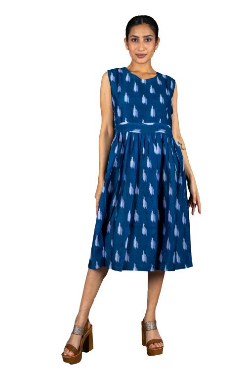 Buy Women Ikat Print Chanderi Blue Dress Online at Best Prices in India ...