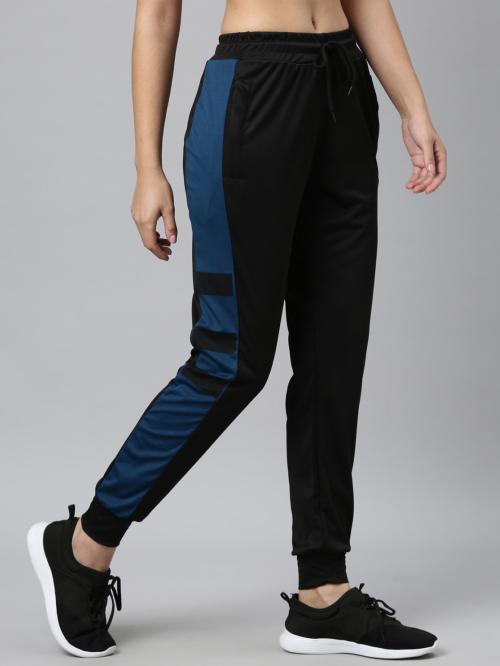 Buy Maniac Women's Colorblock Black and Blue Cotton Slim Fit Trackpant ...