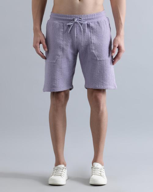 Buy Bene Kleed Men Lilac Regular Fit Seersucker Solid Knitted Shorts ...