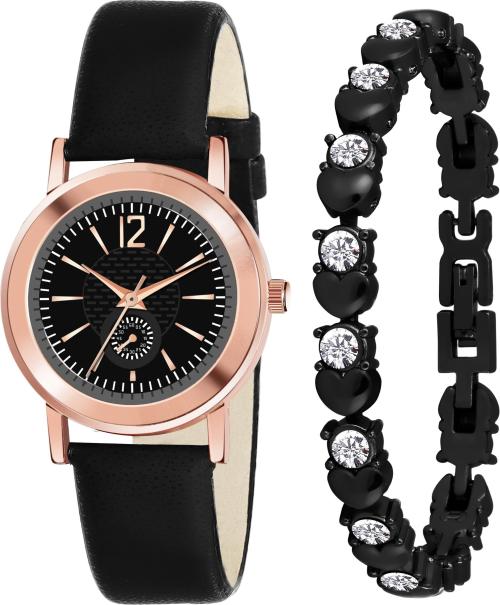Buy Praizy Analog Black, Rose Gold Dial Black White Watch With Bracelet ...