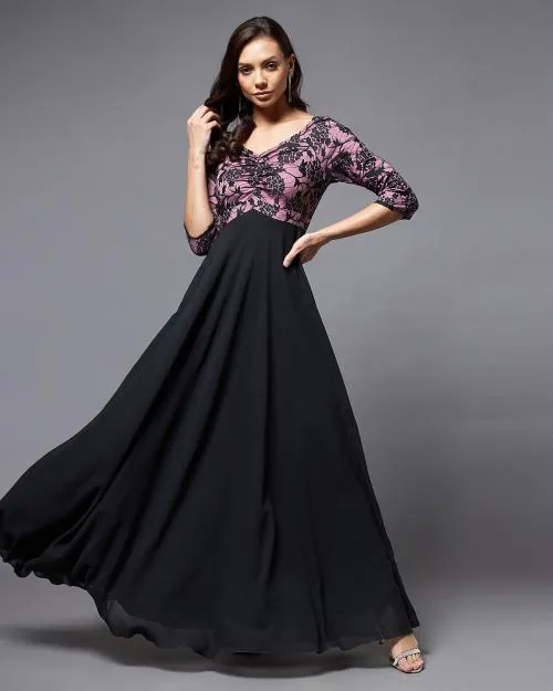 Buy Miss Chase Women Black Self Design Georgette Single Dress Online at ...