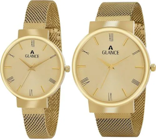 Buy Aglance Analog Gold Dial Gold Strap Watch For Men & Women Online at ...