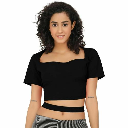 Buy Ad2Cart Women Black Cotton Va4445 Square Neck Crop Top (M) Online ...