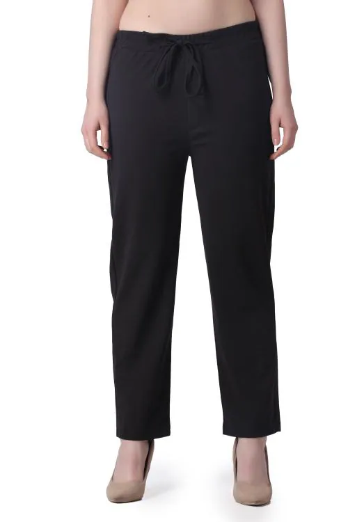 Buy Popwings Women Casual Black Solid Trouser ! Black String Formal ...