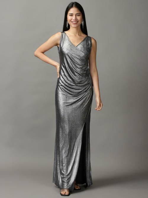 Buy SHOW OFF Women's Metallic Embellished Polyester Wrap Dress Online ...