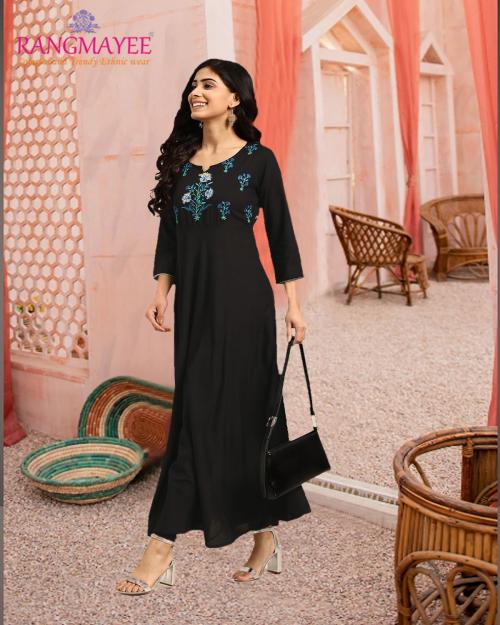Buy Rangmayee Women Black Floral Embroidered Anarkali Kurta Online at ...