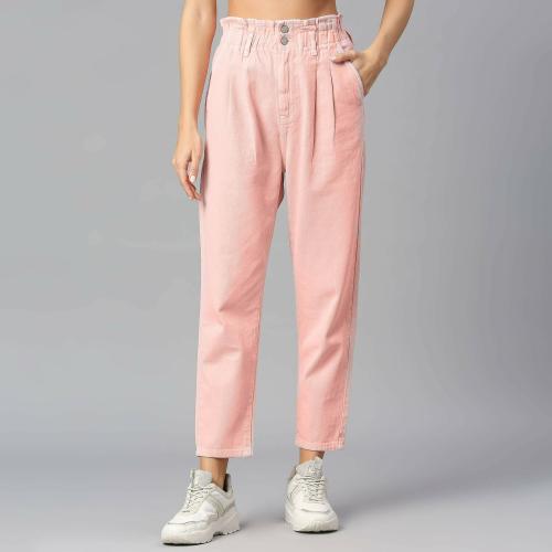 Buy Tarama Women Pink Solid Denim Regular High Rise Jeans (Size 34 ...
