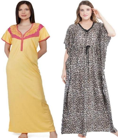 Buy BEAUTY CRAZE Women's Satin Tiger Print Kaftan Nightgown And Hosiery ...