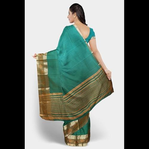 Buy MANUMA Women's Kanjivaram Type Woven Cotton Silk Saree With Heavy ...