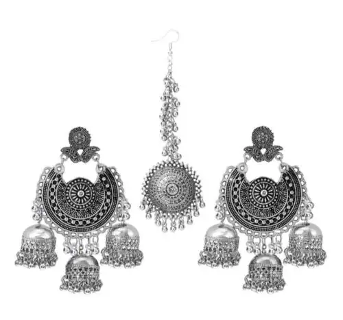 Buy MONKDECOR Attractive Afghani Style Jhumka With Mangtika Set For ...