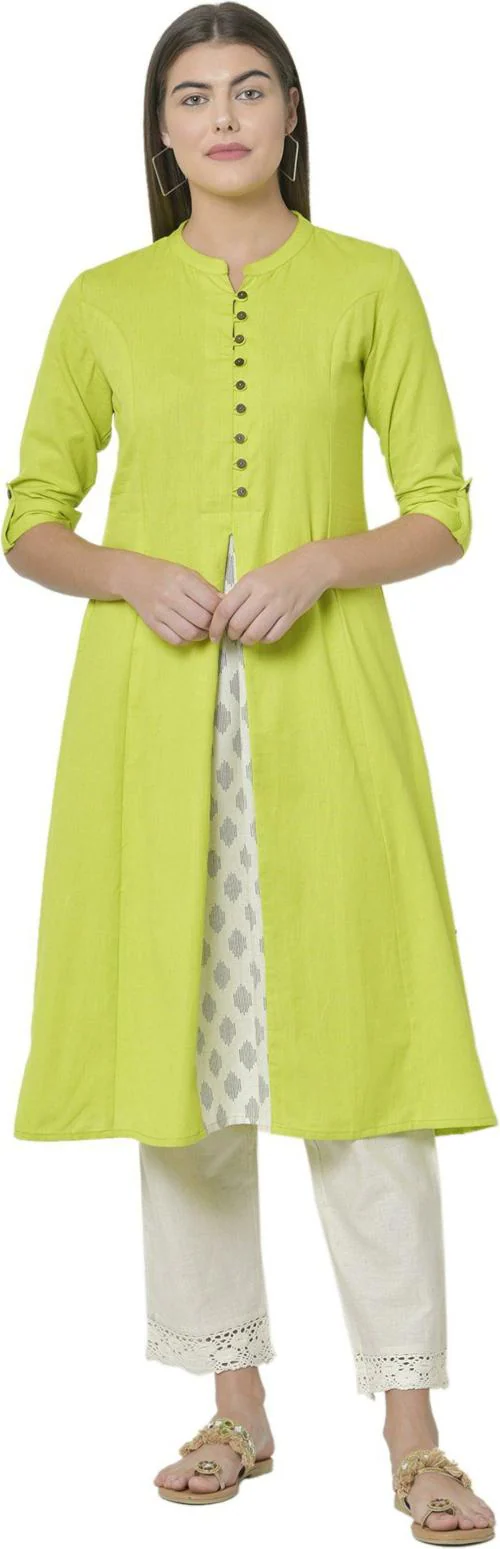 Buy Pistaa Women Green Solid Cotton Blend Kurta Online at Best Prices ...