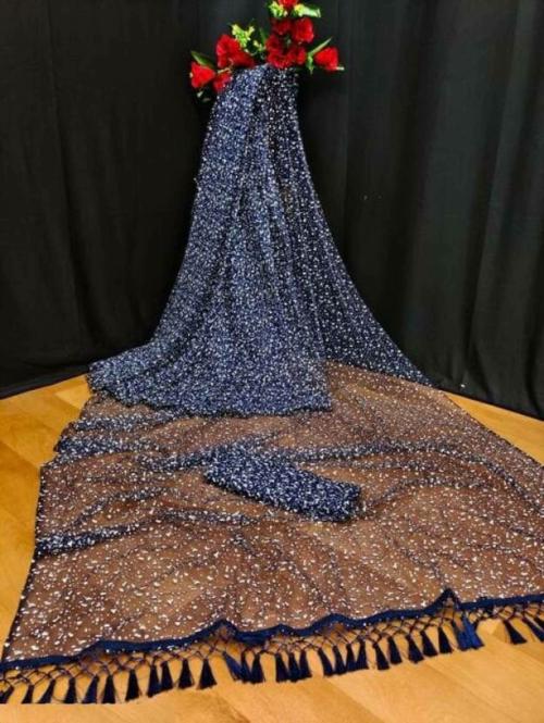 Buy Ratri Kapda Self Design Bollywood Net Saree (Dark Blue) Online at ...