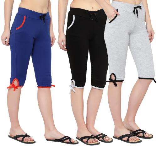 Buy DIAZ Solid Women Three Fourths,Capri Cpack of 3) Online at Best Prices in India - JioMart.