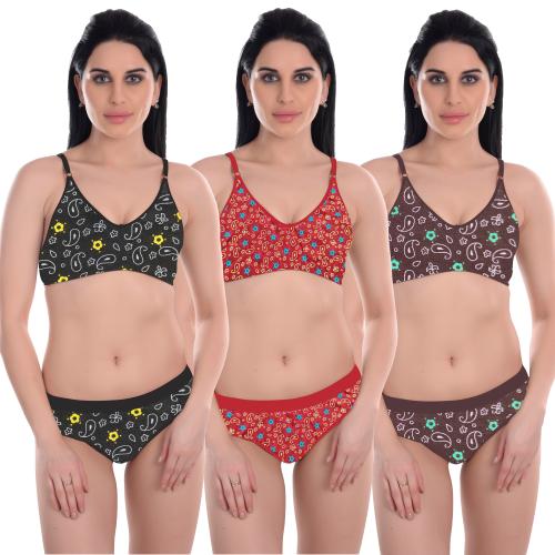 Buy CHIA FASHIONS Floral Printed Cotton Bra & Panty Set of 3 Online at Best Prices in India ...