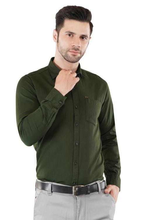 Buy Seven Hunters Twill Cotton Men Shirt Full Sleeve Regular Fit Colour Green Size L Online at ...