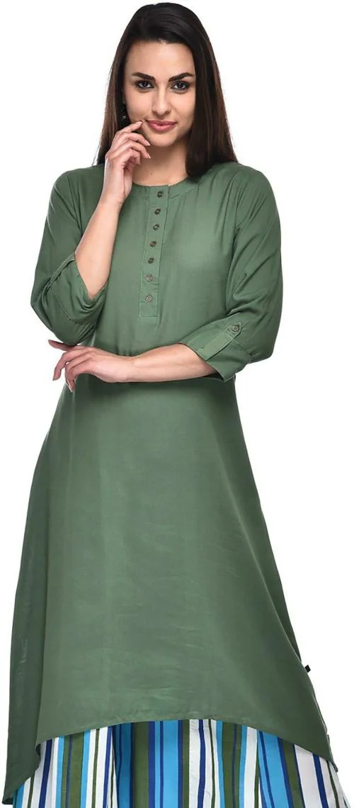 Buy Pistaa Women Green Solid Viscose Rayon Kurta Online at Best Prices ...