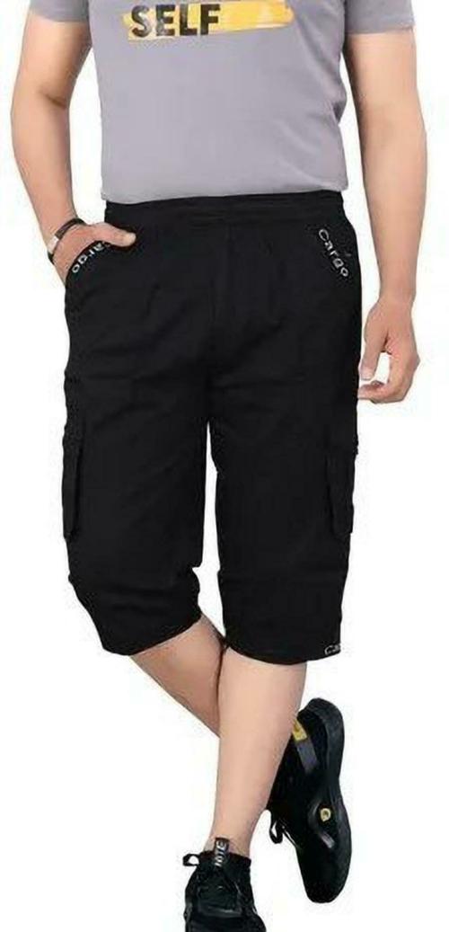 Buy WINSUNITY Black Self Design Pure Cotton Men'S Three-Fourths - 4XL ...